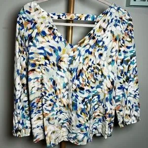Liverpool | Tops | Liverpool White And Blue Asymmetrical Blouse | Poshmark